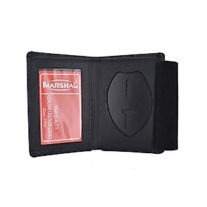 Marshal Genuine Leather RFID Slim Thin Bifold ID Money Wallet Oval Shape Badge Holder