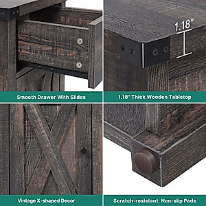 YITAHOME End Table with Charging Station, Narrow Side Table with USB Ports and Outlets, Nightstand with Drawer and Storage Cabinet for Living Room, Bedroom, Dark Rustic Oak