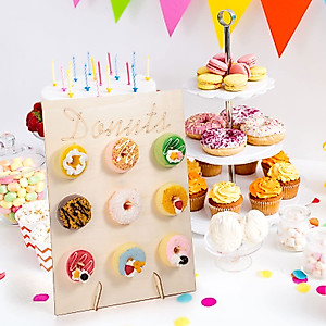 Yulejo 2 Pieces Donuts Wall Display Stands for Party DIY Doughnuts Board Holder and 4 Pieces Wood Donut Stands Candy Dessert Bagels Detachable Donut Party Treat Stand for Wedding Birthday Table Decor