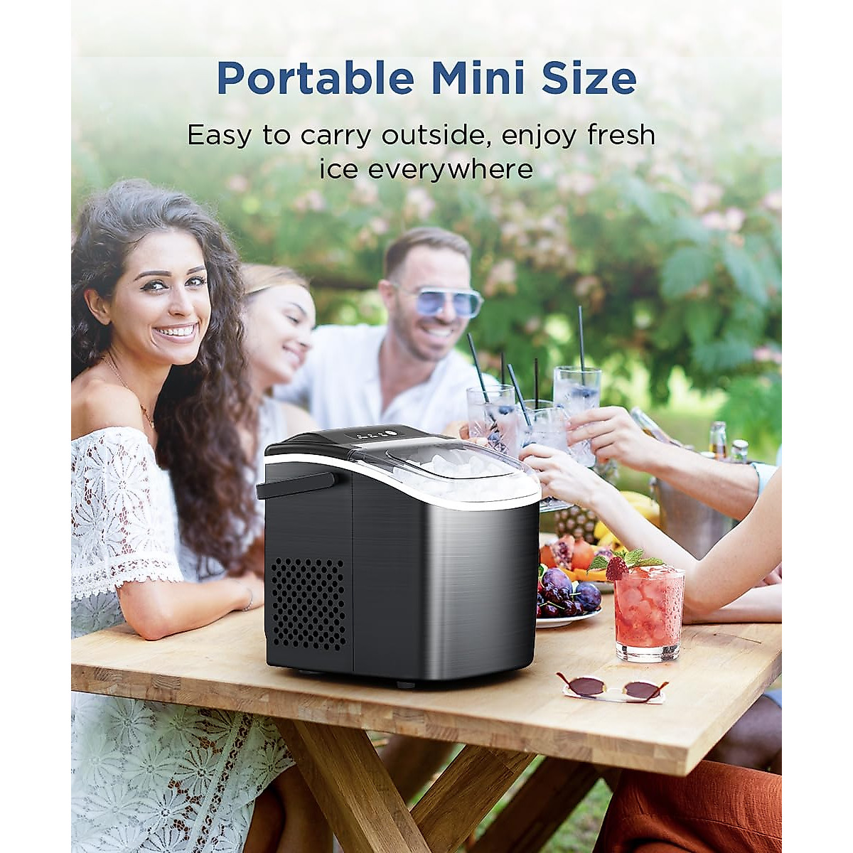 COWSAR Ice Maker Countertop, Stainless Steel Portable Ice Maker Machine with Self-Cleaning, 26.5lbs/24Hrs, 6 Mins/9 Pcs Bullet Ice, Perfectly for Home Use, Gift