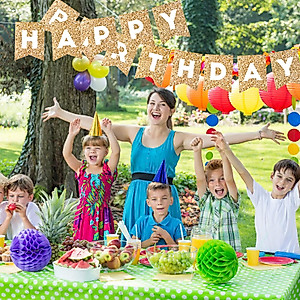 Gold Happy Birthday Banner Birthday Sign for Backdrop Gold Happy Birthday Decorations Garland Bunting Banner for Women Men Birthday Party Supplies Wall Door Banner Flag