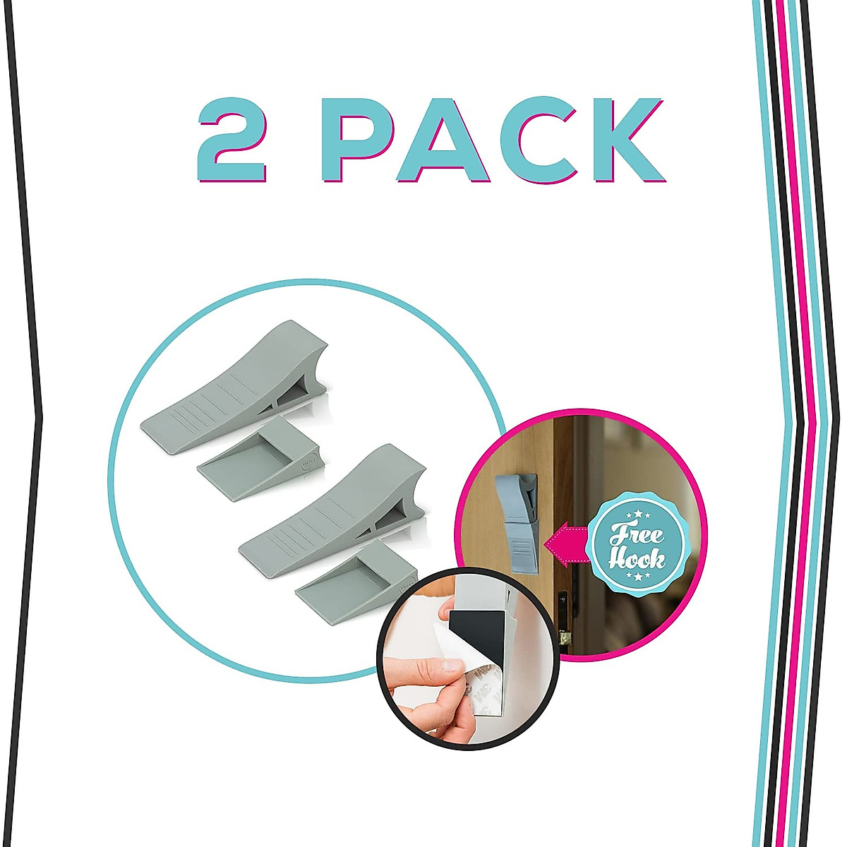 Heavy Duty Rubber Door Stopper – Zero Edge Door Wedge Stops All Doors, Gaps to 1.5 Inch on All Surfaces – Door Stopper Wall Mount Hangs Up When Not in Use for No-Bending Easy Access