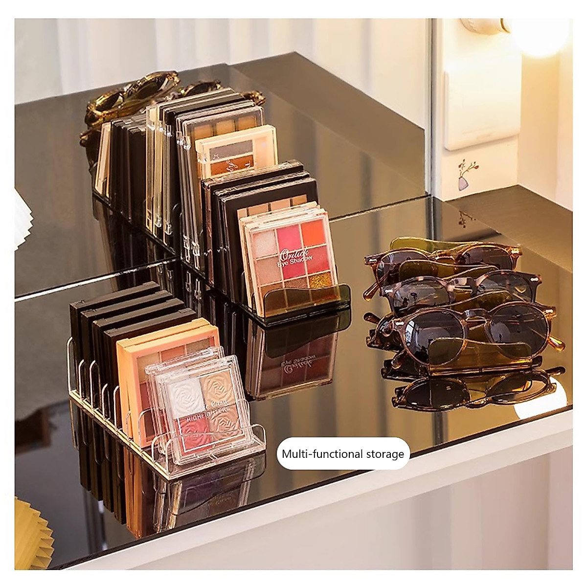 OVINEG Makeup Palette Organizer,Acrylic Eyeshadow Palette Pallet Holder,7 Sectons BPA Free Divided Make Up Blush,Contour Storage Holder Cosmetic Eye Shadow Display Stand Clear Rack Vanity Holder-2Pcs