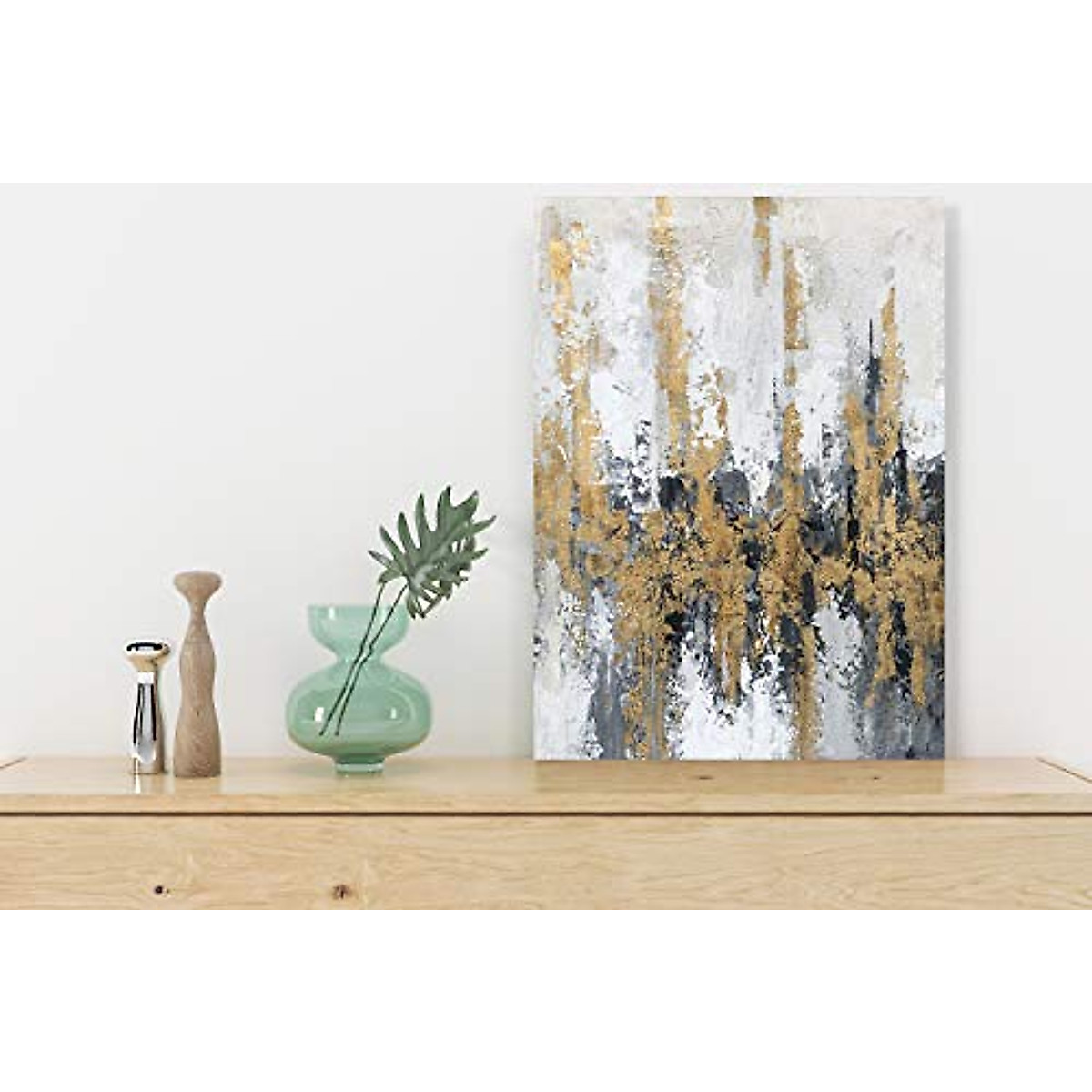 Yihui Arts Modern Abstract Skyline Canvas Wall Artwork with Gold Foil Modern Oil Painting Pictures with Framed for Living Room Bedroom Bathroom Decoration