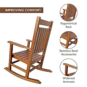 Shine Company 7632BR Berkshire Plastic Rocking Chair | Indoor/Outdoor Weatherproof Resin Porch Rocker – Brown