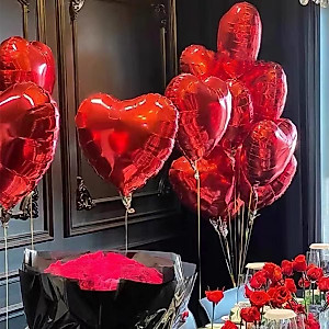 50 6inch red Heart Balloons Latex，18inch 10Pcs red Heart Balloons Foil ，1Pcs red I Love U Balloon，3Pcs Fireworks guns，Red Petals Kit for Valentines Day,Propose Marriage,Wedding Party