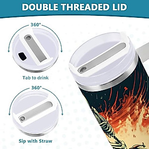 Jihqo Retro Skeleton Motorcycle 40 oz Stainless Steel Vacuum Insulated Tumbler with Handle and Straw Lid, Leakproof Water Bottle Double Wall Travel Mug Coffee Cup, Cupholder Friendly