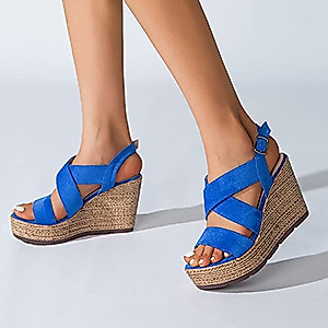 sckarle Womens Espadrilles Wedges Sandals Open Toe Cross Strap Suede Sandal Summer Dress Platform Heels Sandal