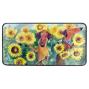 Kitchen Floor Mats Dachshunds Sunflowers Non-Slip Kitchen Mats Bath Rug Runner Doormats Carpet for Home Decor, 39x20 Inches