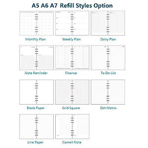 A7 Planner Refill, A7 Agenda Refill Diary Note Daily Plan Paper for Filofax,6 Hole/100gsm Paper Removable Planner Inserts 6 Rings, 4.84 x 3.23'', Harphia