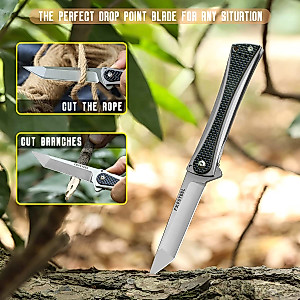 FXFSTEEL Folding Knives 9CR18MOV Satinless Steel Blade with Multi tool Tactical Knife for Outdoor, Survival, Hunting and Camping EDC Pocket Folding Knife with Clip