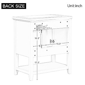 30 Inch Bathroom Vanity Cabinet with Ceramic Sink, Two-in-one Functional Drawer, Sold Wood Legs, White