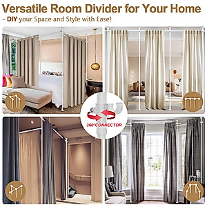 Room Divider Curtain Rod - 4-10ft(H) 28-171inch(W) No Drilling Tension Curtain Divider for Room Separation, Heavy Duty Portable Curtain Stand Space Partition, Wall Divider for Room Separator - White