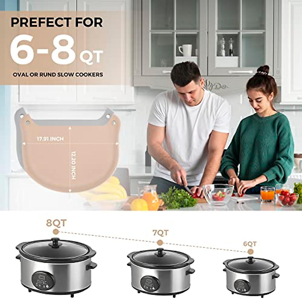 Silicone Slow Cooker Liners Compatible with 6-8 Quarts Crockpot, Reusable Slow Cooker Liner (Grey and Yellow)