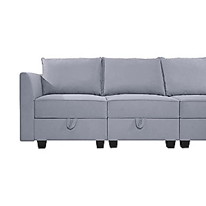 Elizabeth Modular 4 Piece Sofa for Living Room with Extendable Design & Soft Comfortable Seating – Linen Modern sofa couch with Sturdy Wooden Frame, Ideal for Small Spaces, Easy Assembly, Gray