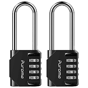 Puroma 2 Pack 2.6 Inch Long Shackle Combination Lock 4 Digit Outdoor Waterproof Padlock for School Gym Locker, Sports Locker, Fence, Gate, Toolbox, Case, Hasp Storage (Black)