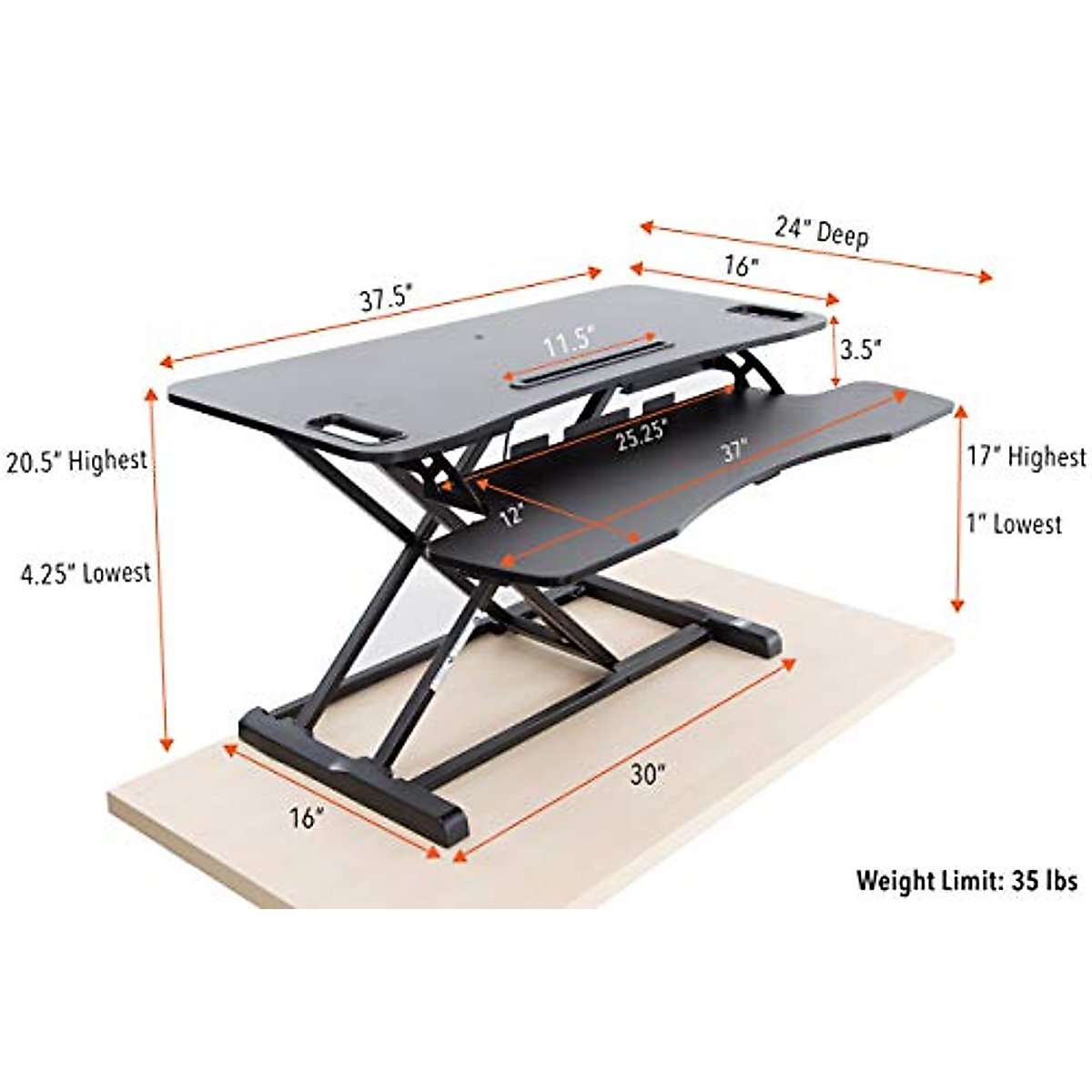 Flexpro Hero 37 Inch Standing Desk | 2 Level Standing Desk Converter with Keyboard Shelf and Monitor Riser | Large Dual Level Sit to Stand Workspace | Easily Sit or Stand in Seconds! (Black / 37")