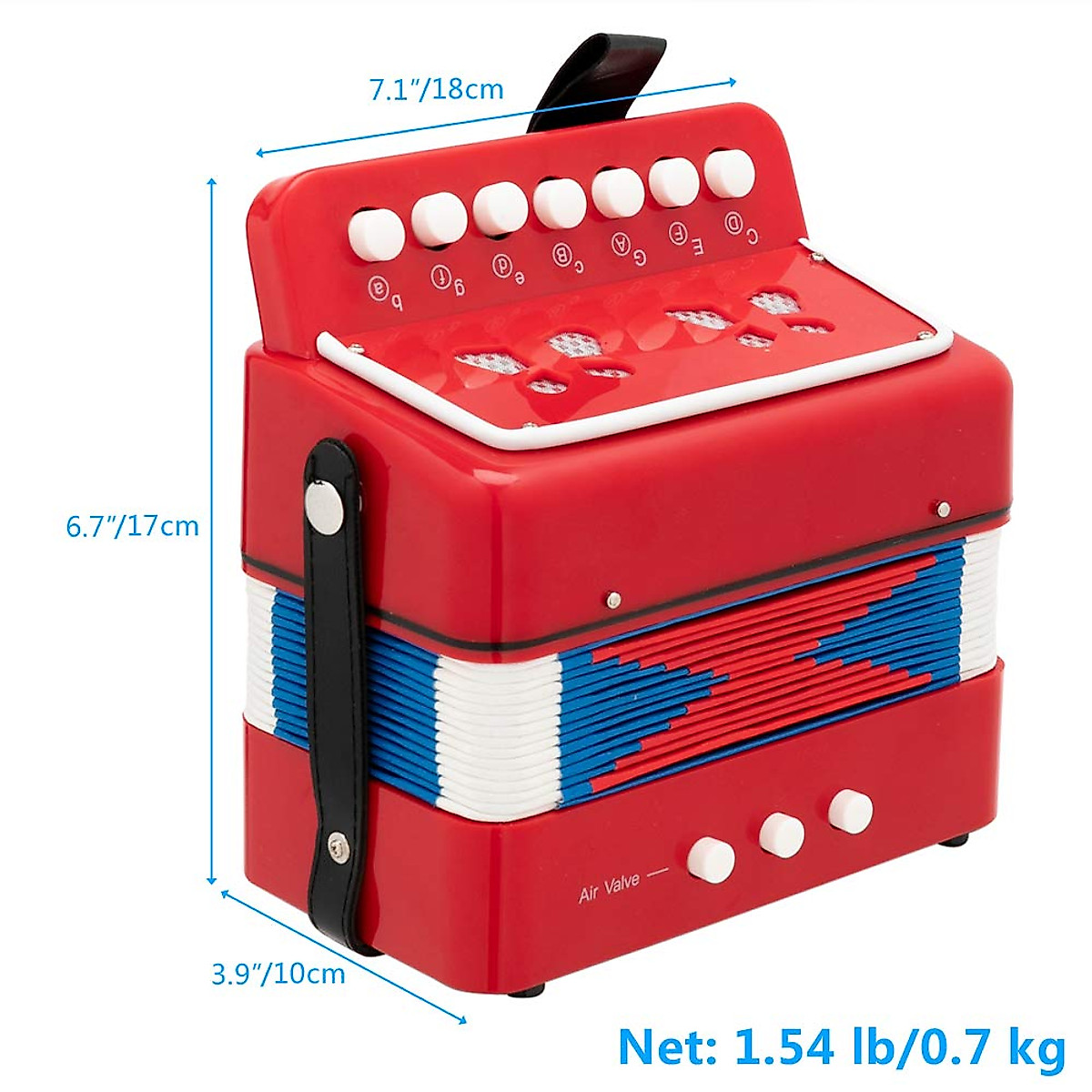 10 Keys Button Accordion for Kids ,Mini Accordian Musical Instrument for Early Childhood Development ,Gift for Family, Beginners Red