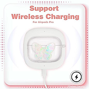 JoySolar Clear Butterfly Girls Case for AirPod Pro 2019/Pro 2 Gen 2022 Aesthetic Cute Glitter TPU Cases Women Girly for AirPods Pro Cover Pretty Bling Shiny Stylish with Keychain for Air Pods Pro