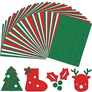 30 Pieces Christmas Felt Fabric Sheets Soft Thick Square Felt Craft Sheets or DIY Crafts Patchwork Sewing Art Christmas Decoration Red Green White 8 x 10 Inch
