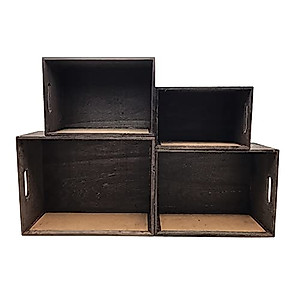 oojami Set of 4 Rustic Brown Wood Nesting Storage Crates | Chalkboard Front Panel | Cutout handles | Ideal for Storage, Decoration, Party , Kitchen, Office and More