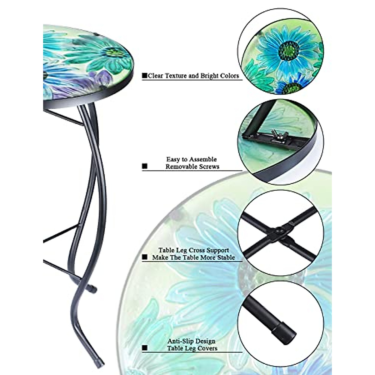 VCUTEKA Patio Side Table Outdoor Coffee Table Mosaic Accent Table Round Small End Table Bistro for Living Room Porch Balcony Backyard Garden Sunflower