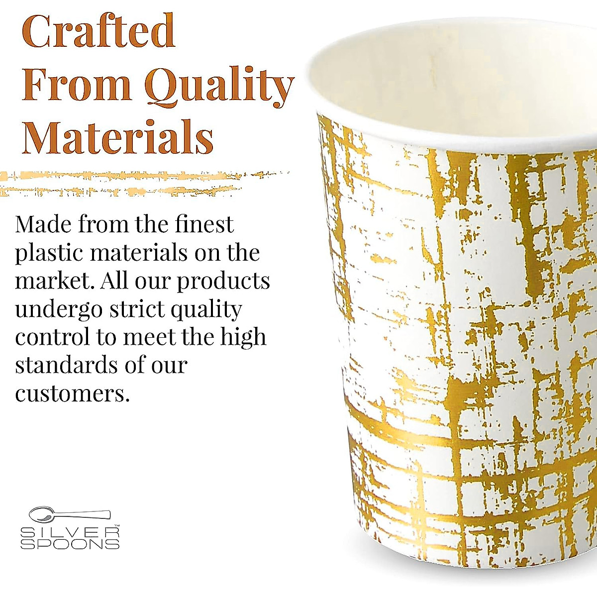 SILVER SPOONS (18 - Pack 9 Oz.) Elegant Disposable Coffee Cups - Drinking Hot Cups For Coffee, Tea, Hot Chocolate & All Sort Of Beverages, Paper Coffee Cups, Gold