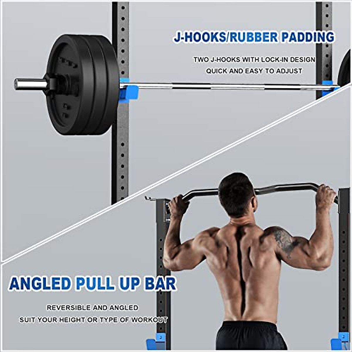 JX FITNESS Squat Rack Power Rack with Pull Up Bar,Adjustable Power Cage Exercise Squat Stand with Barbell Holder Weight Plate Storage Pegs,Weight Lifting Workout Station for Home Gym