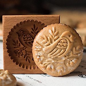 ROTORS Wooden Animal Cookie Molds,Press Type Cookie Cutter With 3D Hen, Bird,Rabbit,Fish Design,Wood Biscuit Molds With Good Wishes for Baking (Bird)