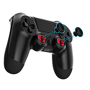 eXtremeRate ThumbsGear Interchangeable Ergonomic Thumbstick for PS5 Controller, for PS4 All Model Controller - 3 Height Domed and Concave Grips Adjustable Joystick - Chrome Red & Black