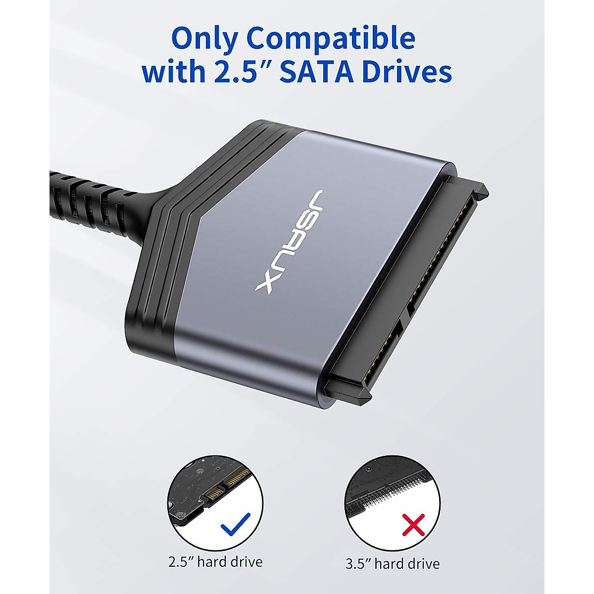 JSAUX SATA to USB C Cable, USB-C 3.1 to 2.5” SATA III Hard Driver Adapter Aluminum Shell External Converter for SSD/HDD Data Transfer-Grey