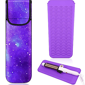 Shappy 2 Pieces Flat Iron Case Heat Resistant Travel Bag Curling Iron Case and Holder Neoprene Straightener Holder and Silicone Hot Tools Flat Iron Travel Bag(Starry Sky)