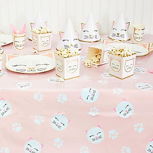 Sparkle and Bash 3 Pack Cat Themed Party Tablecloth, Plastic Kitty Birthday Table Cover Decorations (Pink, 54 x 108)