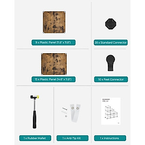 SONGMICS 6 Cube Storage Organizer, DIY Closet Shelf, Plastic Clothes Organizer, Modular Bookcase, 14.6 x 13 x 13 Inch Cubes, with Feet and Rubber Mallet, Rustic Brown ULPC206A01