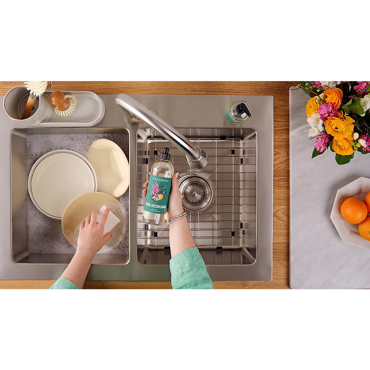 Caldrea Dish Soap, Dishwashing Liquid Made with Soap Bark, Aloe Vera, Orange Peel and Ylang Ylang Flower Essential Oils, Orange Blossom Bamboo Scent, 16 oz