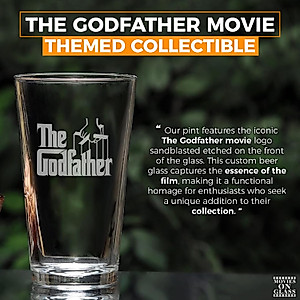The Godfather Etched Pint Beer Glass - Officially Licensed, Premium Quality, Handcrafted Glassware, 16oz. - Perfect Collectible Gift for Movie Lovers, Birthdays & Special Occasions