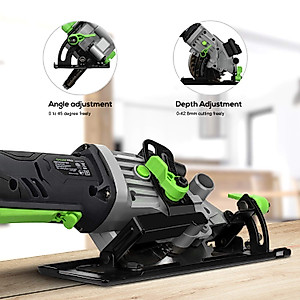 GALAX PRO 20V 4-1/2" Cordless Circular Saw with 2.0Ah battery, Laser Guide, Rip Guide, 2 Pcs Blades(24T+ 60T), 3400RPM, Max Cutting Depth 1-11/16"(90°), 1-1/8"(45°)