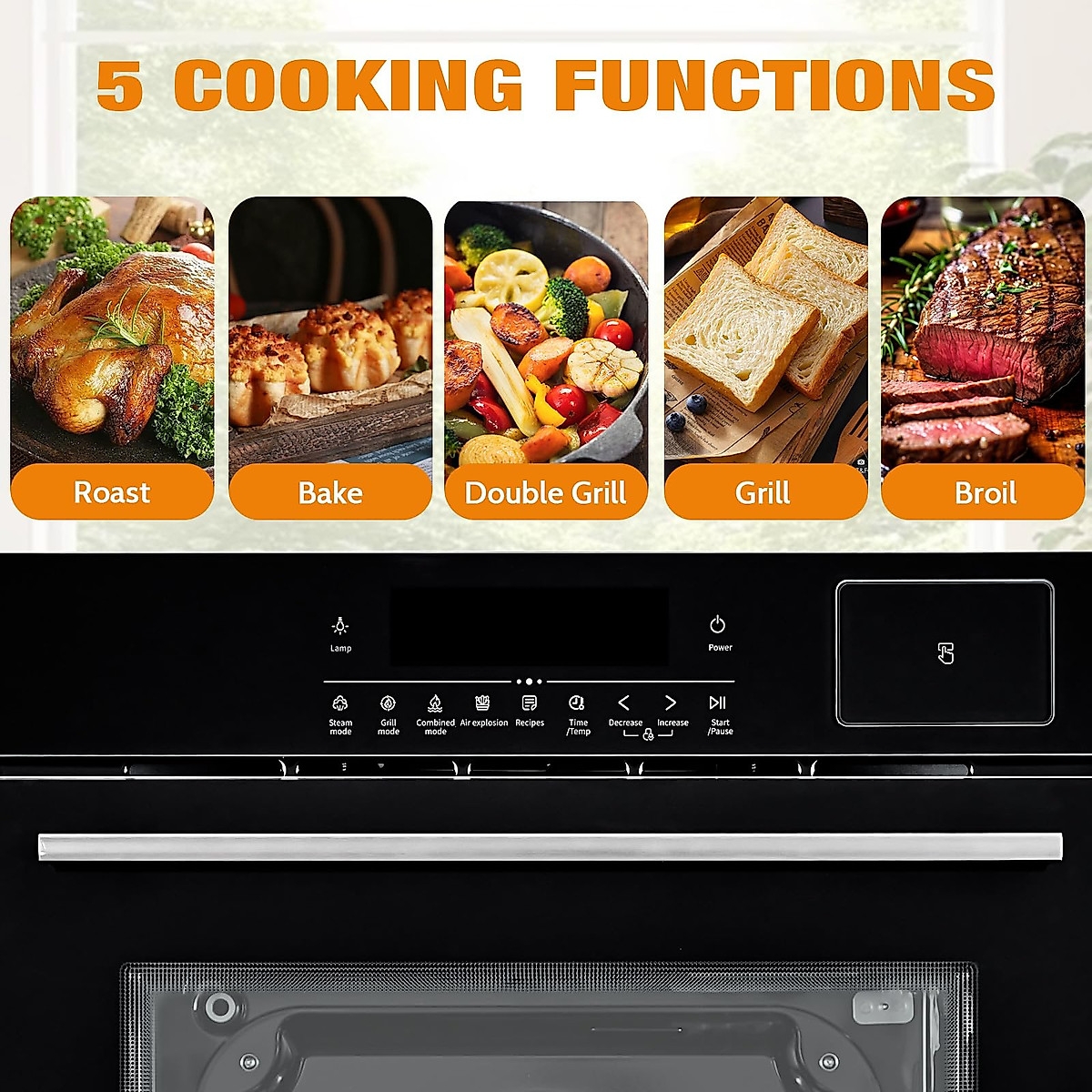 24-Inch Electric Single Wall Oven - 2.5 Cu. Ft. Capacity with 8 Baking Modes, Built-In Convection & Air Frying Function, 3000W Power, 3D Surround Heating, Double-Layered Glass Door, Touch Control Pane