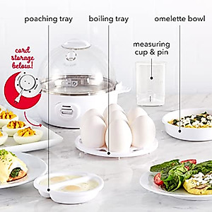 Dash Express Electric Egg Cooker, 7 Egg Capacity for Hard Boiled, Poached, Scrambled, or Omelets with Cord Storage, Auto Shut Off Feature, 360-Watt, White