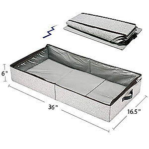 HOONEX Under Bed Storage Containers Zippered Clear Top Lid, Outer Linen Fabric, Reinforced Frame and Sturdy Bottom, 2 Leather Carrying Handles, 2 Pack, Grey
