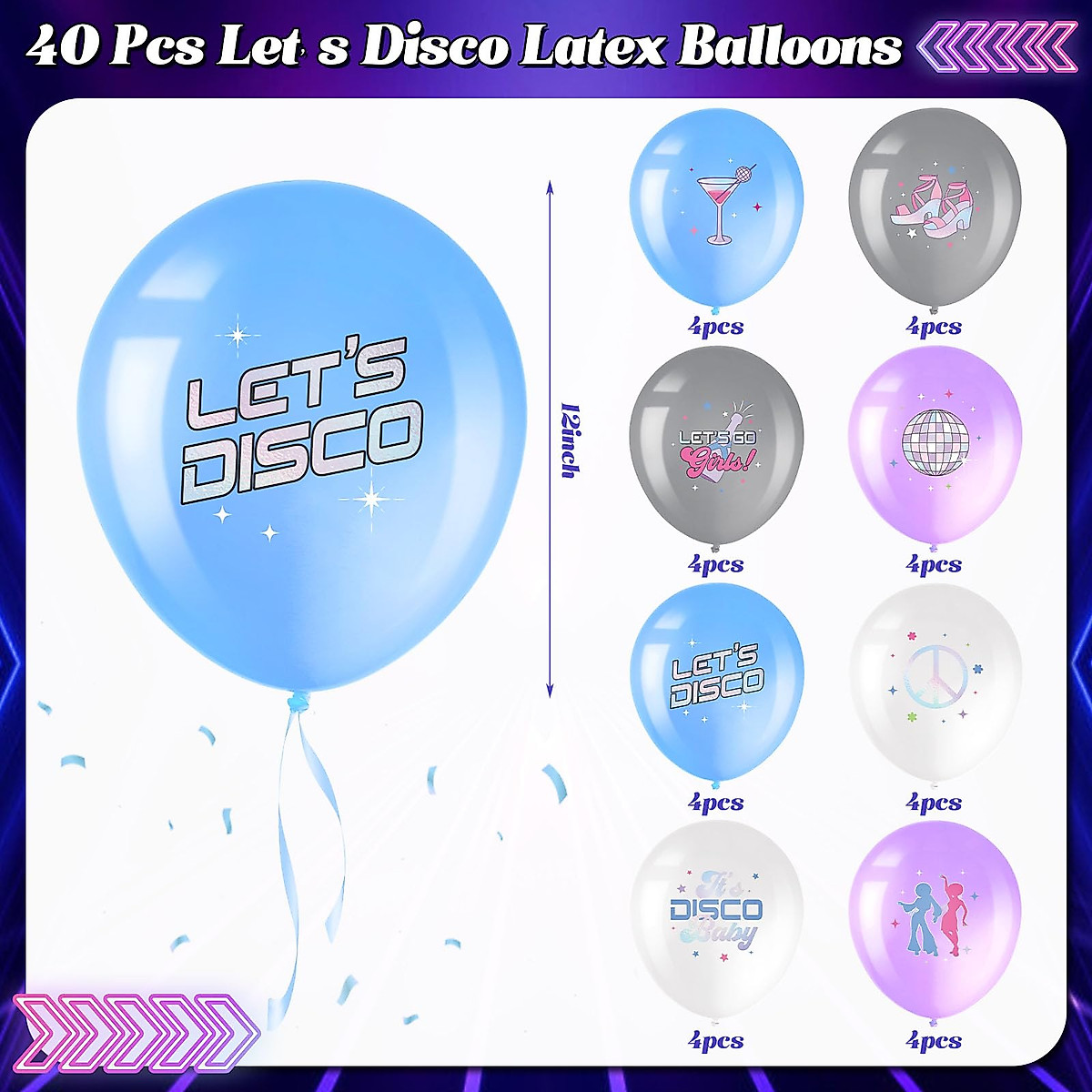 MiniInflat 40 Pcs Let's Disco Balloons Bachelorette Party Decorations 12 Inch Disco Ball Latex Balloons Girls Party Balloons for 70s Retro Theme Birthday Bridal Baby Shower Party Decoration Supplies