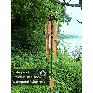 FunCee Handmade Bamboo Wind Chimes for Outside, 33 inch Large Coconut Top, Clearance & Deep Tune Wooden Windchimes, Home Decor for Outdoors & Indoors, Patio Lawn Garden