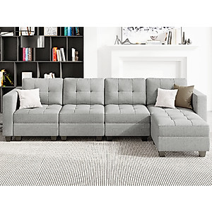 Belffin Light Grey L Shape 5-Seat Modular Sectional Sofa with Storage, Reversible Chaise, Adjustable Backrest, Cotton & Polyester