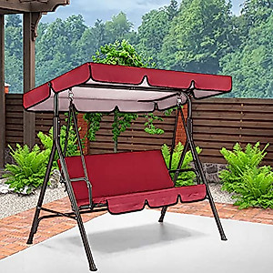 WUXICHEN Patio Swing Canopy Replacement Top with 59x59x4 Inch 3 Seat Swing Replacement Cushions Cover Set Waterproof Oxford Cloth for Outdoor Garden Patio Porch Yard (77"(L) x 50"(W) x5.9(H), Red)