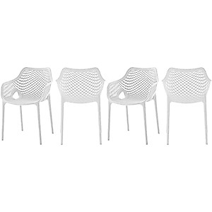 Meridian Furniture 329White Modern | Contemporary Patio Dining Chair with Polypropylene Plastic, Weather Resisting for Indoor or Outdoor Use, Set of 4, 22.5" W x 24.5" D x 31.5" H, White