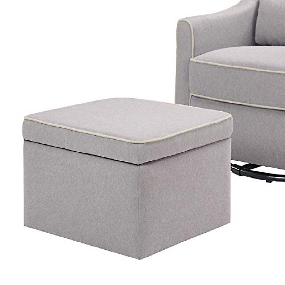 DaVinci Owen Upholstered Swivel Glider with Side Pocket and Storage Ottoman in Grey with Cream Piping, Greenguard Gold & CertiPUR-US Certified