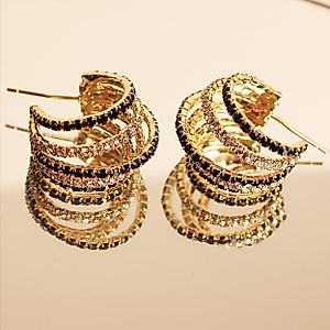 Sonateomber Black White Multiple Rhinestone Hoops C Wrap Claw Earring for Women Dainty Cubic Zirconia Chunky Diamond Triple Hoop Open Half Huggie Stud Fashion Jewelry