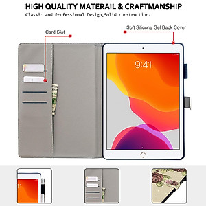 Case for iPad 9th/8th/7th Generation 10.2" (2021/2020/2019 Release), Techcircle 3D Pattern Slim Folding PU Leather Stand Flip Multi Credit Card Slots Wallet Cover with Pencil Holder, Flower Butterfly