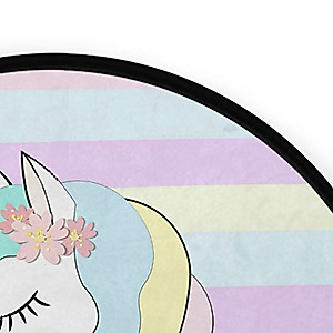 Round Area Rug Non-Slip Large Circle Rugs 3-Feet Diameter for Living Room Bedroom Beautiful Modern Microfiber Soft Carpet Machine Washable Floor Mat Home Decor (Rainbow Unicorn)