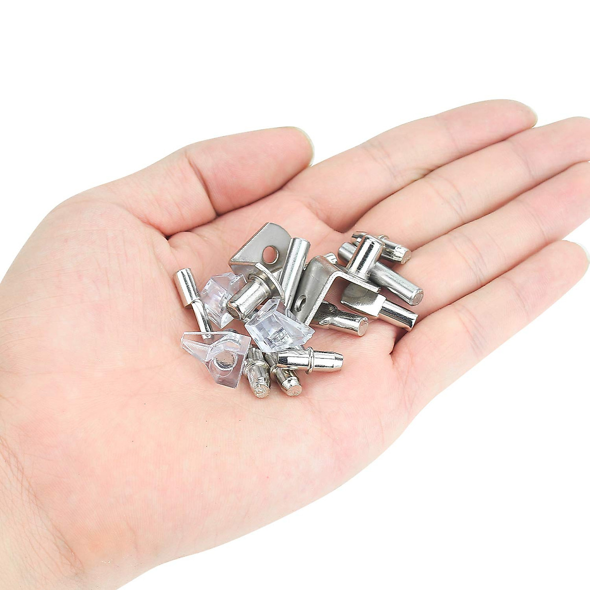 HELIFOUNER 100 Pieces 5 Styles Shelf Pins Kit, Top Quality Nickel Plated Shelf Bracket Pegs Cabinet Furniture Shelf Pins Support for Shelf Holes on Cabinets, Bookcases, Entertainment Centers